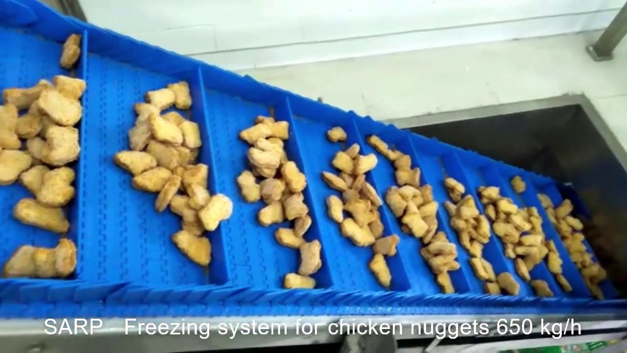 Freezing system for chicken nuggets 650kgh - YouTube