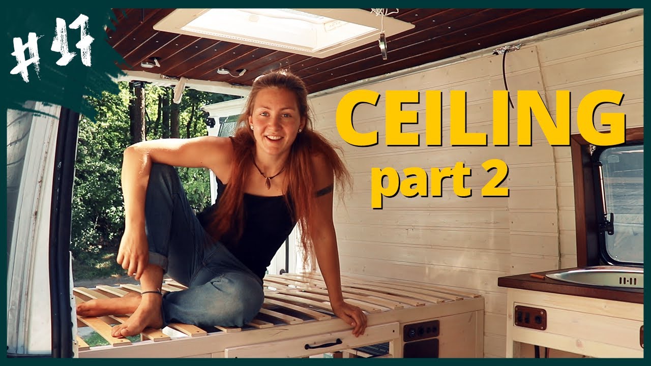 Dark wood finish for my CEILING CLADDING | Van Build #17 - YouTube