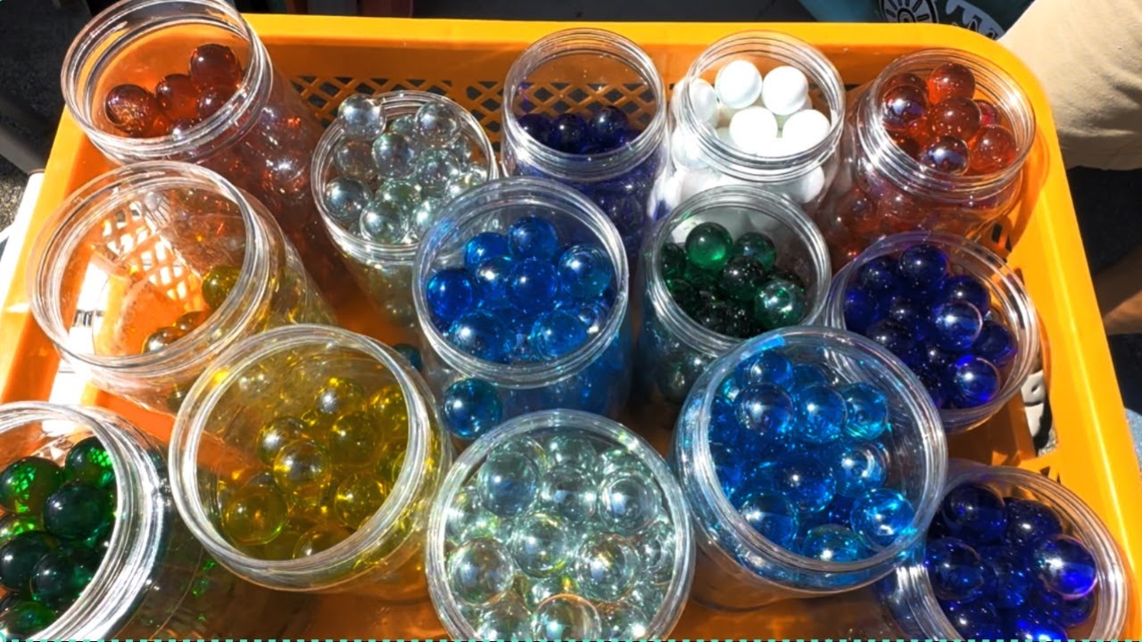 50 clear giant balls + midsummer water slide pool water healing ASMR - YouTube