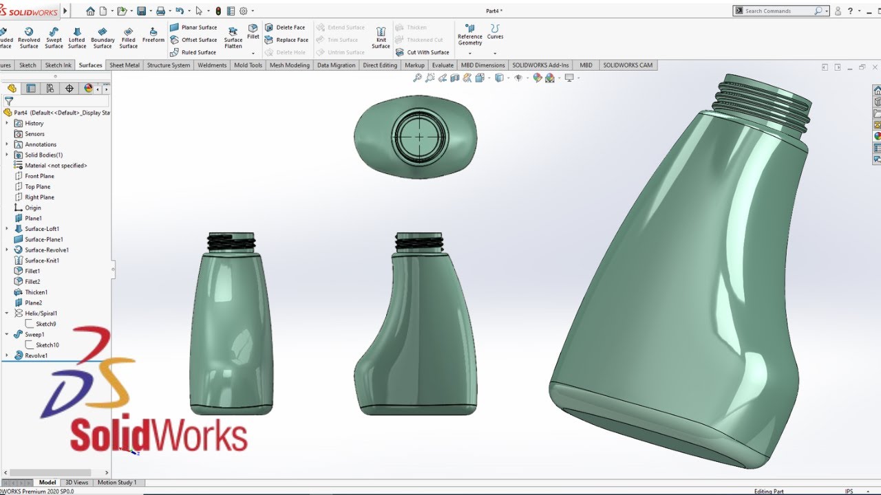 Solidworks Advanced Technique: Bottle - YouTube