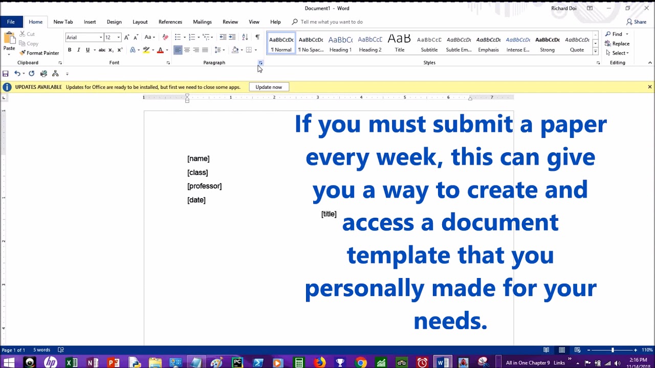 Microsoft Word 2016 create a word template - YouTube