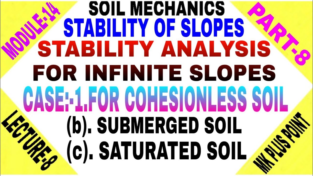 8.STABILITY OF SLOPES || INFINITE SLOPE ANALYSIS FOR COHESIONLESS ...