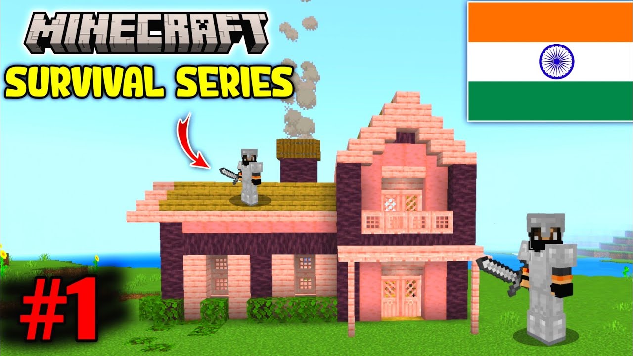 minecraft pe survival series ep 1 in hindi 1.20 | I made survival house ...