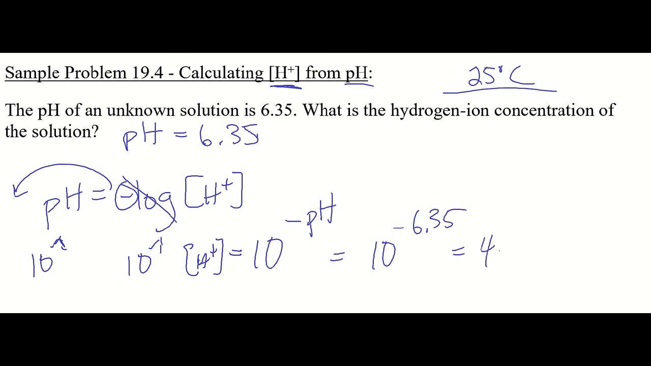 19.4 - Calculating hydrogen ion concentration [H+] from pH - YouTube