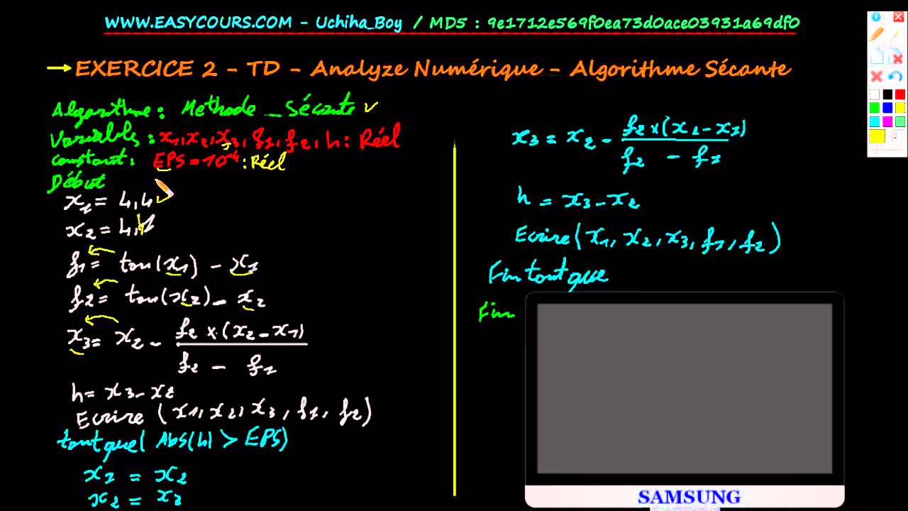 22- Exercice 2 - part finale - Serie 2 - Algorithme Méthode de la sécante - YouTube