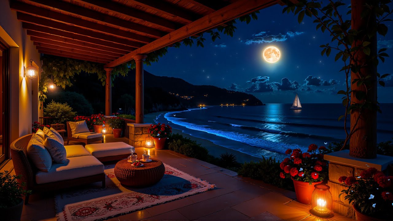 Calming Sleep Music at Beautiful Seaside Porch • Relaxing Ocean Waves ...