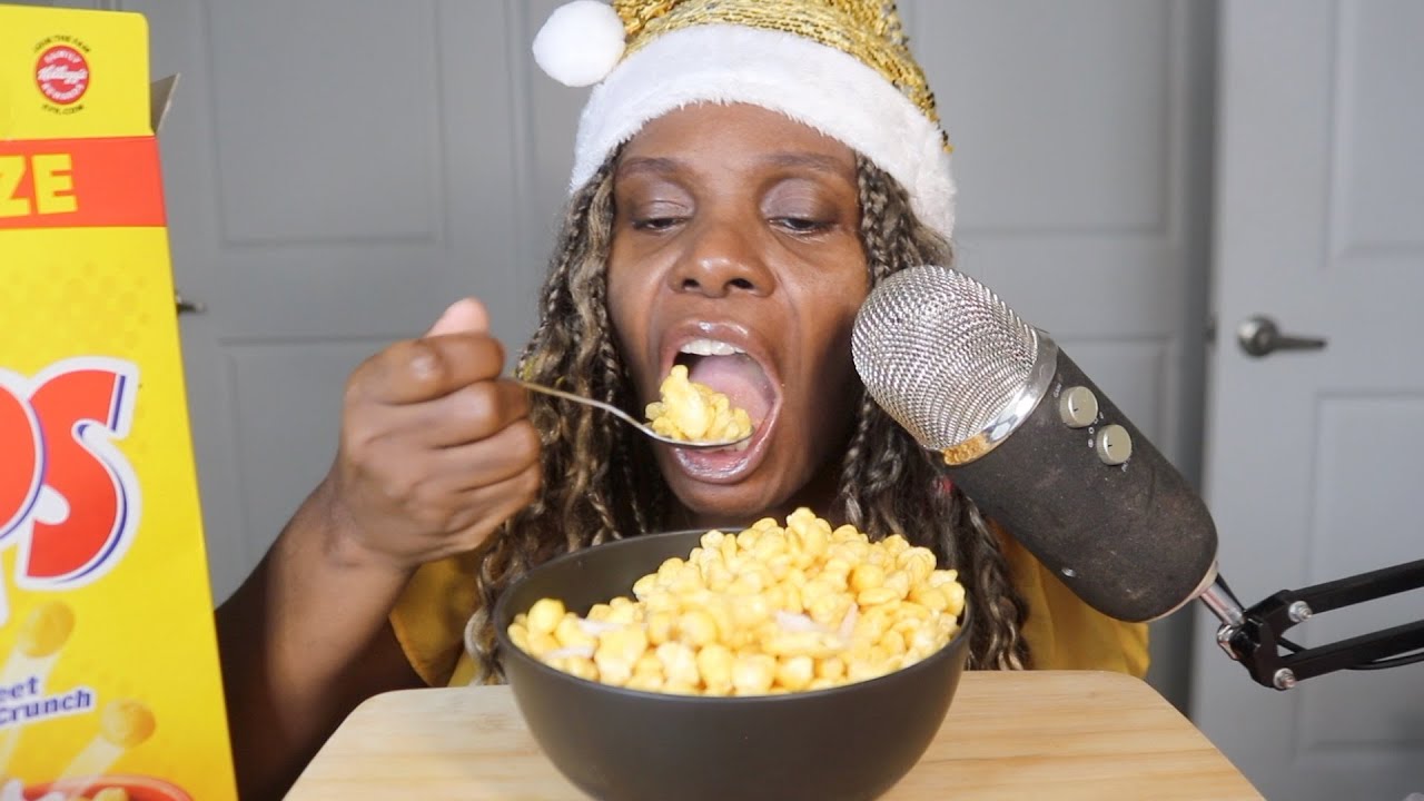 Giant Size Sweet Crisp Corn Pops ASMR Eating Sounds - YouTube