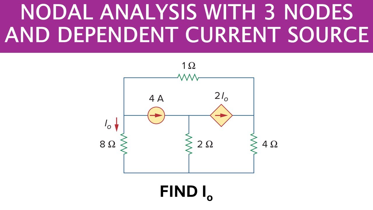 NODAL ANALYSIS WITH 3 NODES AND A DEPENDENT CURRENT SOURCE - YouTube