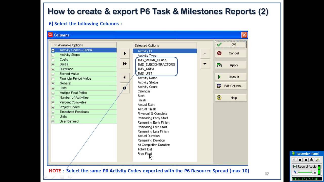 TMS TUTORIAL STEP 7 PRIMAVERA P6 How to create and export in Excel the ...