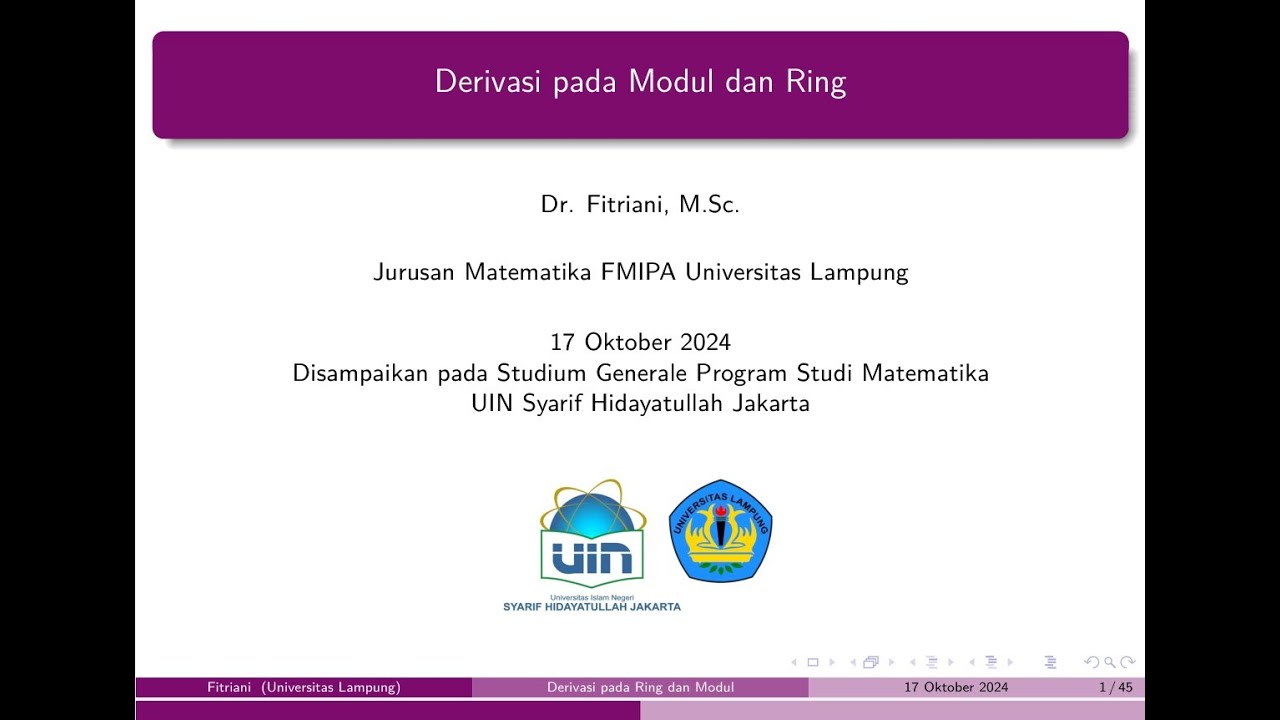 Studium Generale: Derivasi pada Ring dan Modul - YouTube