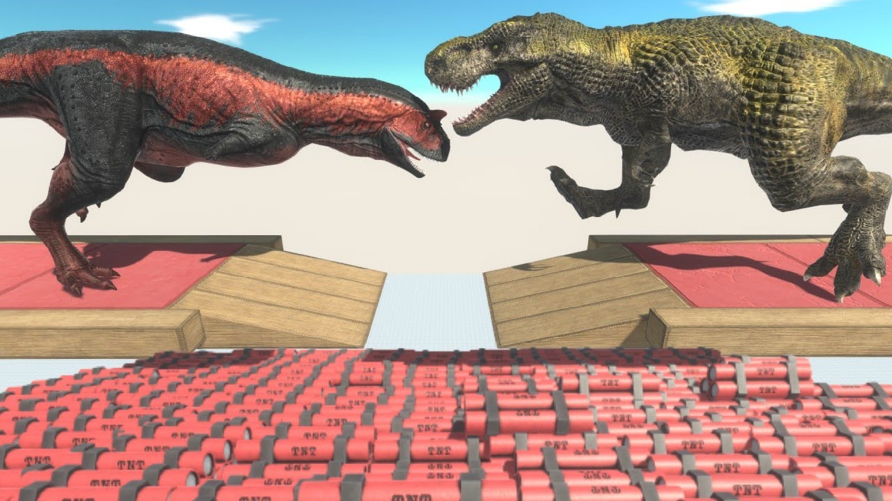 Tnt Battle Challenge Carnotaurus Vs T Rex Dynamite Battle Youtube
