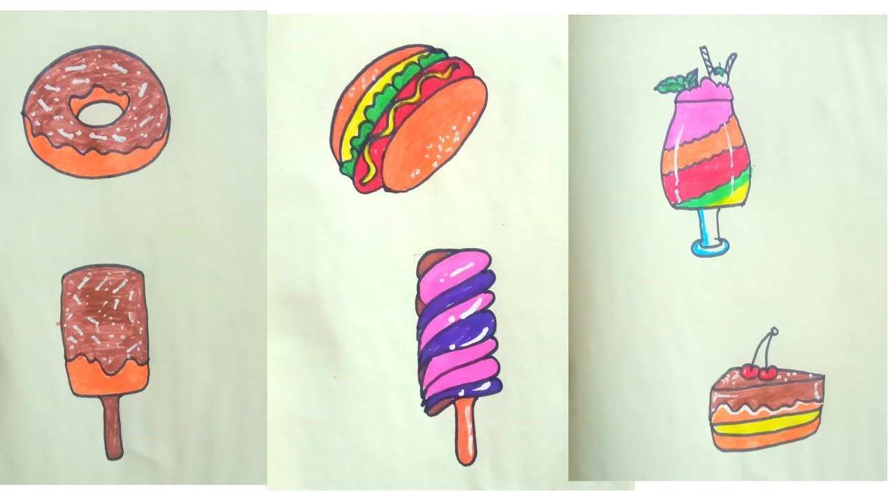 Delicious food drawing for kids| Easy kids art|| - YouTube