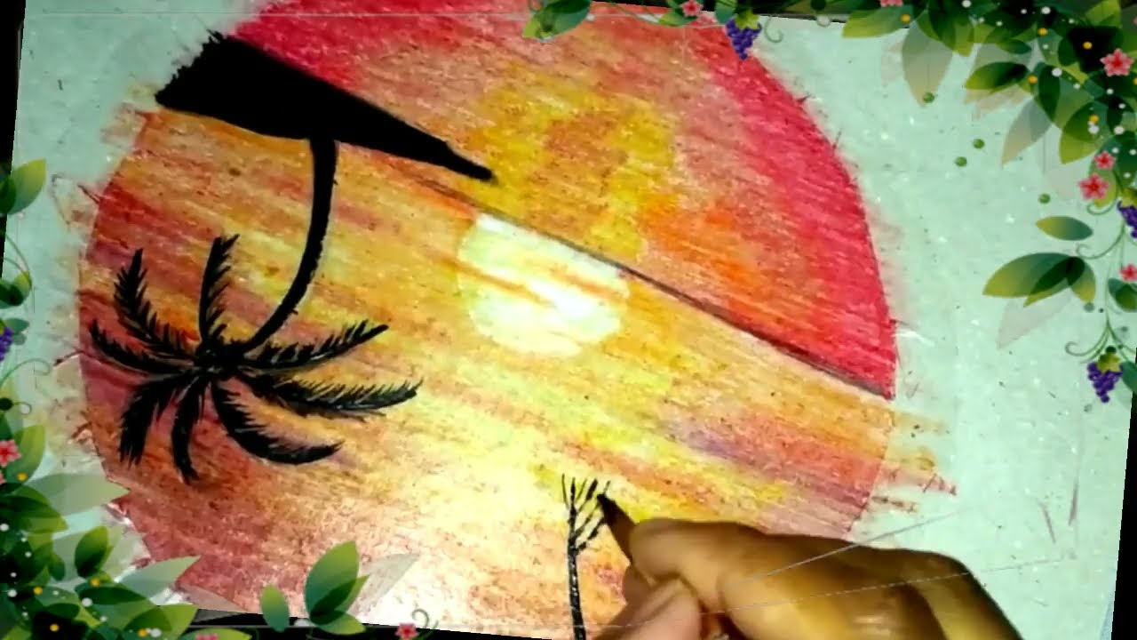 How to make easy crayon painting | sunset painting | mini artwork - YouTube