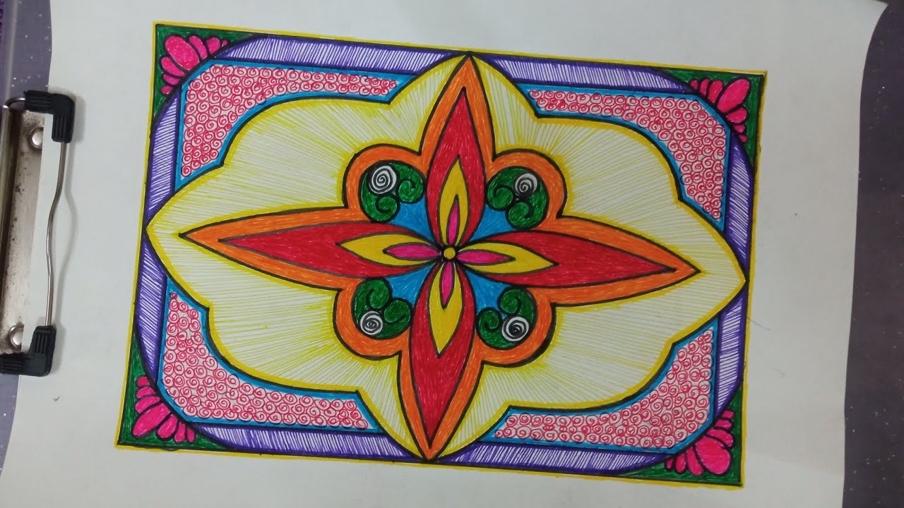 Carpet Design Drawing Using Colourful Jel Pens | 2DDesign Drawing ...