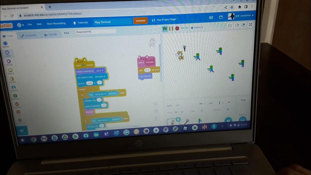 How to make a scratch rpg survival game part 3 - Player Animation and ...