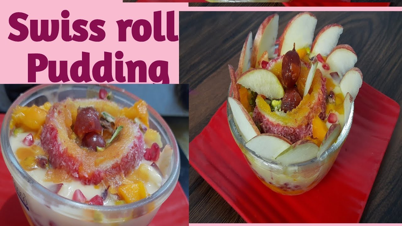 Swiss roll custard pudding | Butterscotch custard Pudding | - YouTube