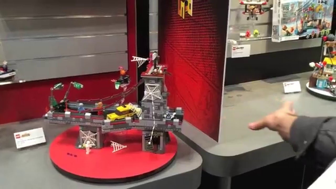 LEGO Marvel 76057 Spider man Web Warriors Ultimate Bridge Battle demo at Toy Fair NYC 2016 - YouTube