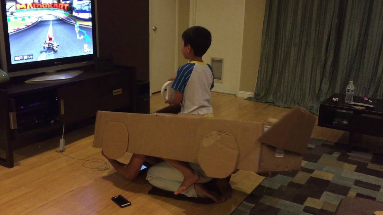 Dad builds Real Life Cardboard Mario Kart 8 Simulation - DIY Virtual ...