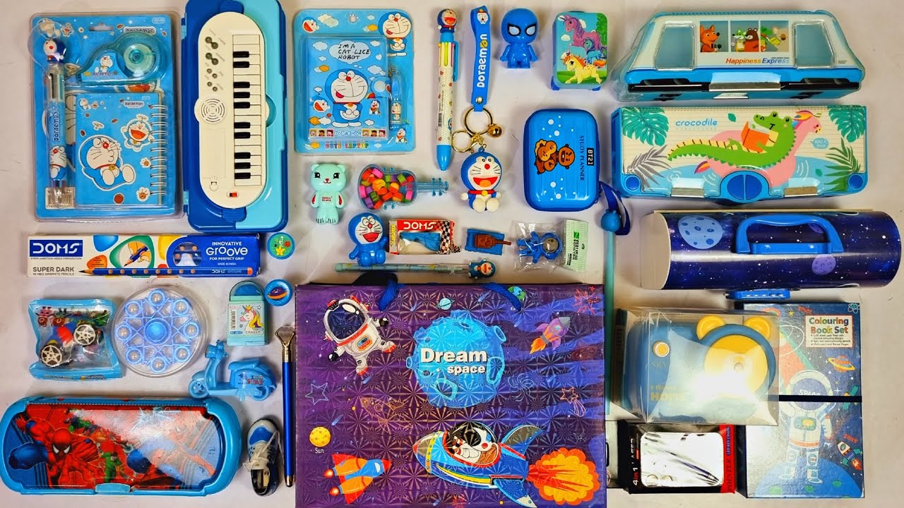 Ultimate blue stationery collection - piano pencil box, space ...