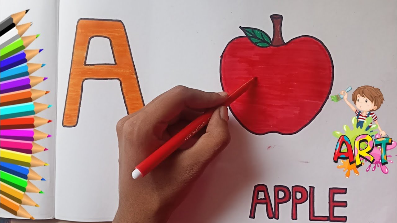 A for Apple🍎।how do you draw an apple for kids। colour prectice with ...