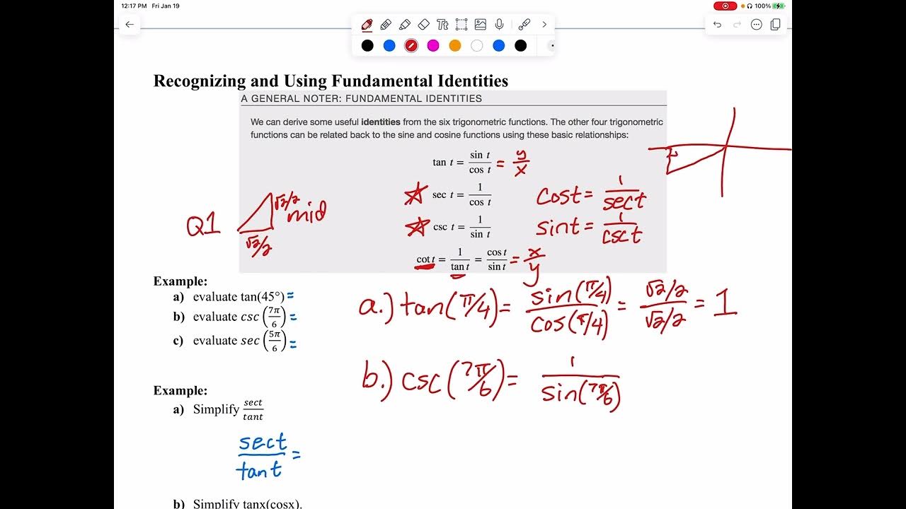 PreCalculus II (Trig) - Unit 5 - Recognizing and Using Fundamental Identities - YouTube