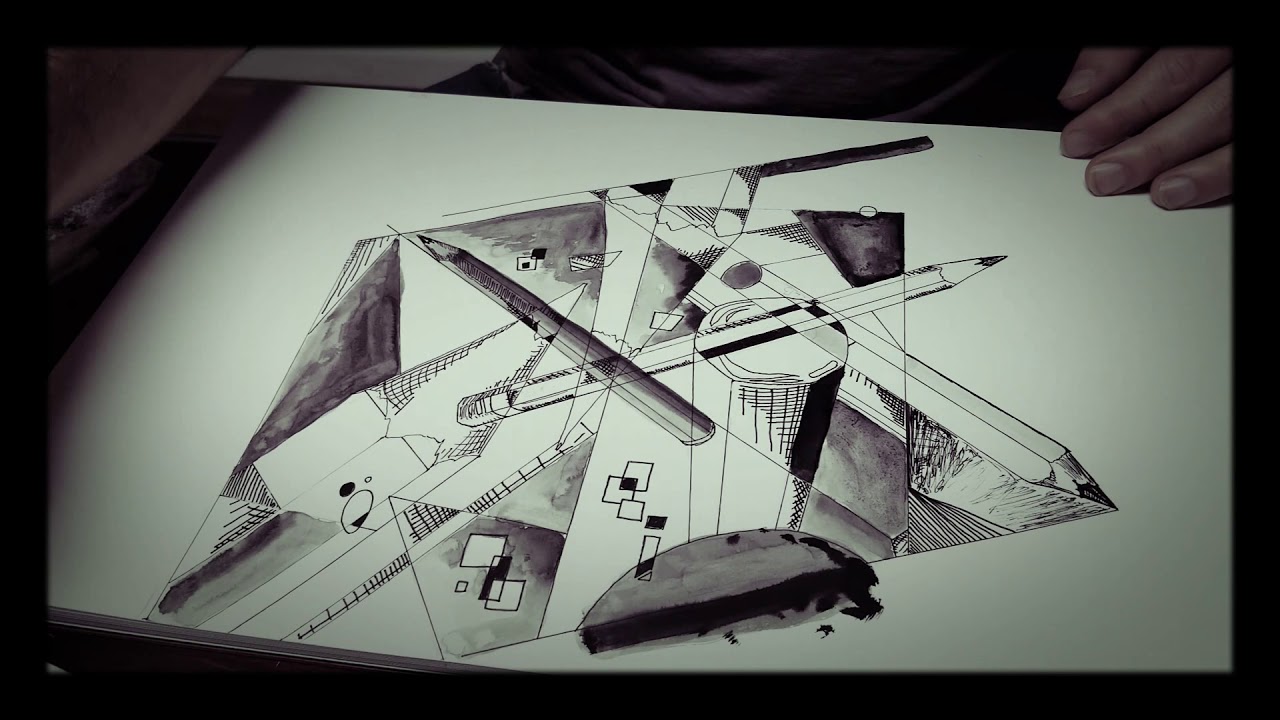 Speed drawing ink cubism watercolor - YouTube