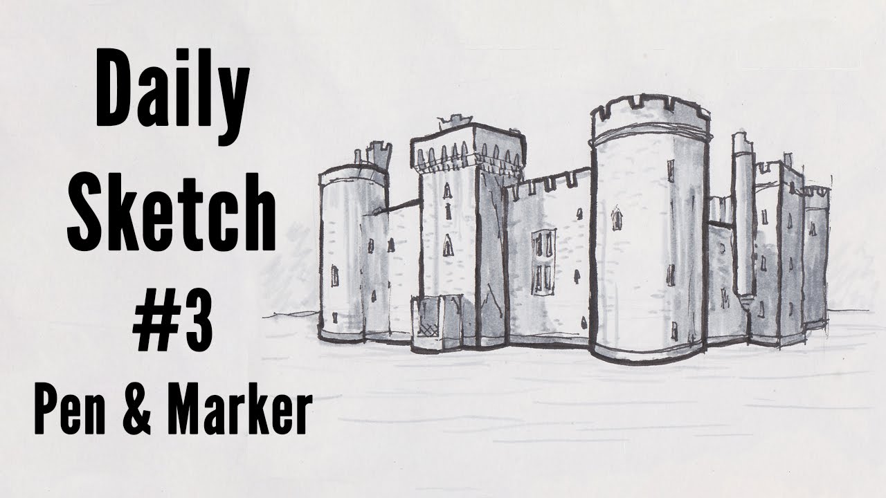 Daily Sketch #3 - Castle (Pen & Marker) - YouTube