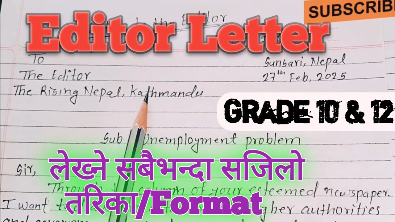 How To Write Editor Letter Class 12 In English | Best Format 👉 Letter ...