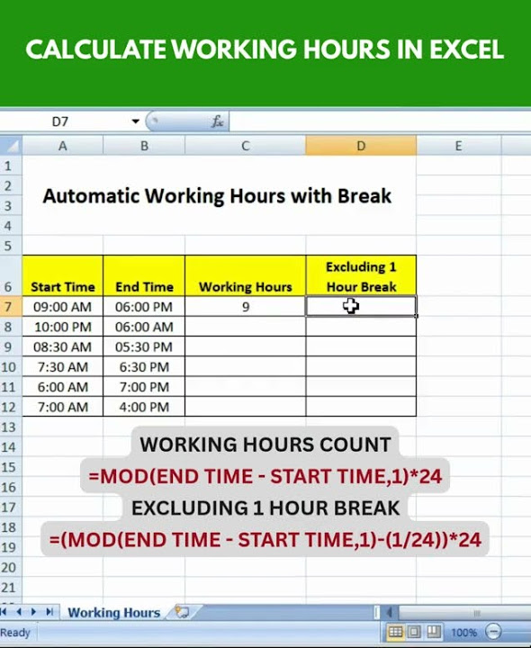 Learn how to calculate working hours in MS Excel #tricks #exceltips #excel#workinghours - YouTube