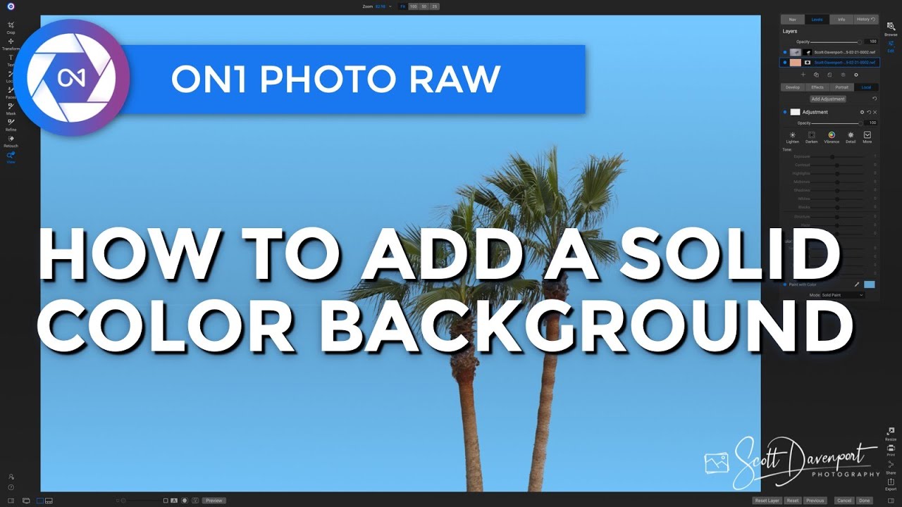 How To Add A Solid Color Background In ON1 Photo RAW - YouTube