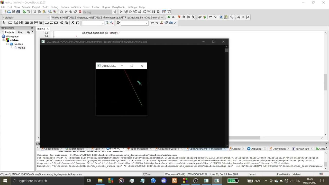 Tutorial Opengl membuat garis dengan 1 warna menggunakan codeblock - YouTube