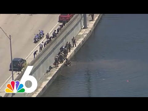 Stolen car suspect jumps into pond to flee officers following police chase in Miami-Dade
