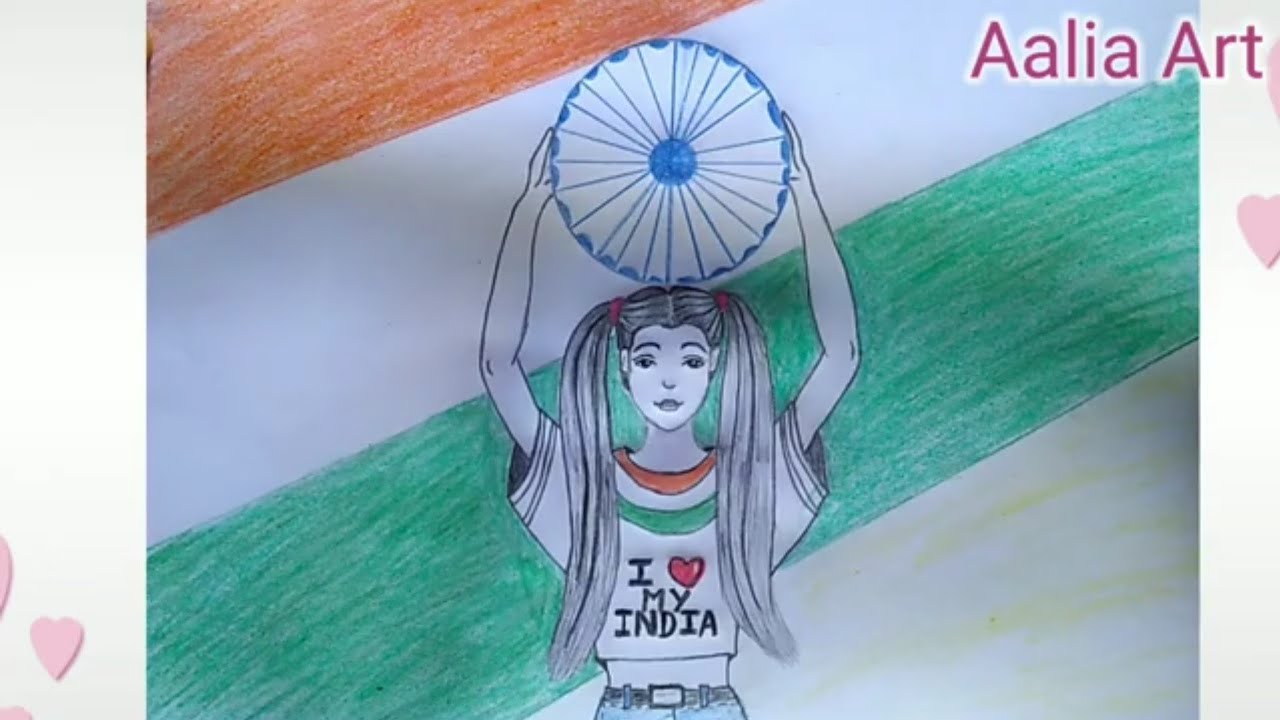 Independence day special drawing || A girl drawing with national flag ...