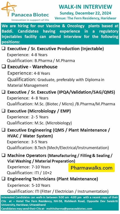 Panacea Biotec walk-in interview #Jobs #job #jobseekers #jobvacancy #freshers #freshersjobs ...