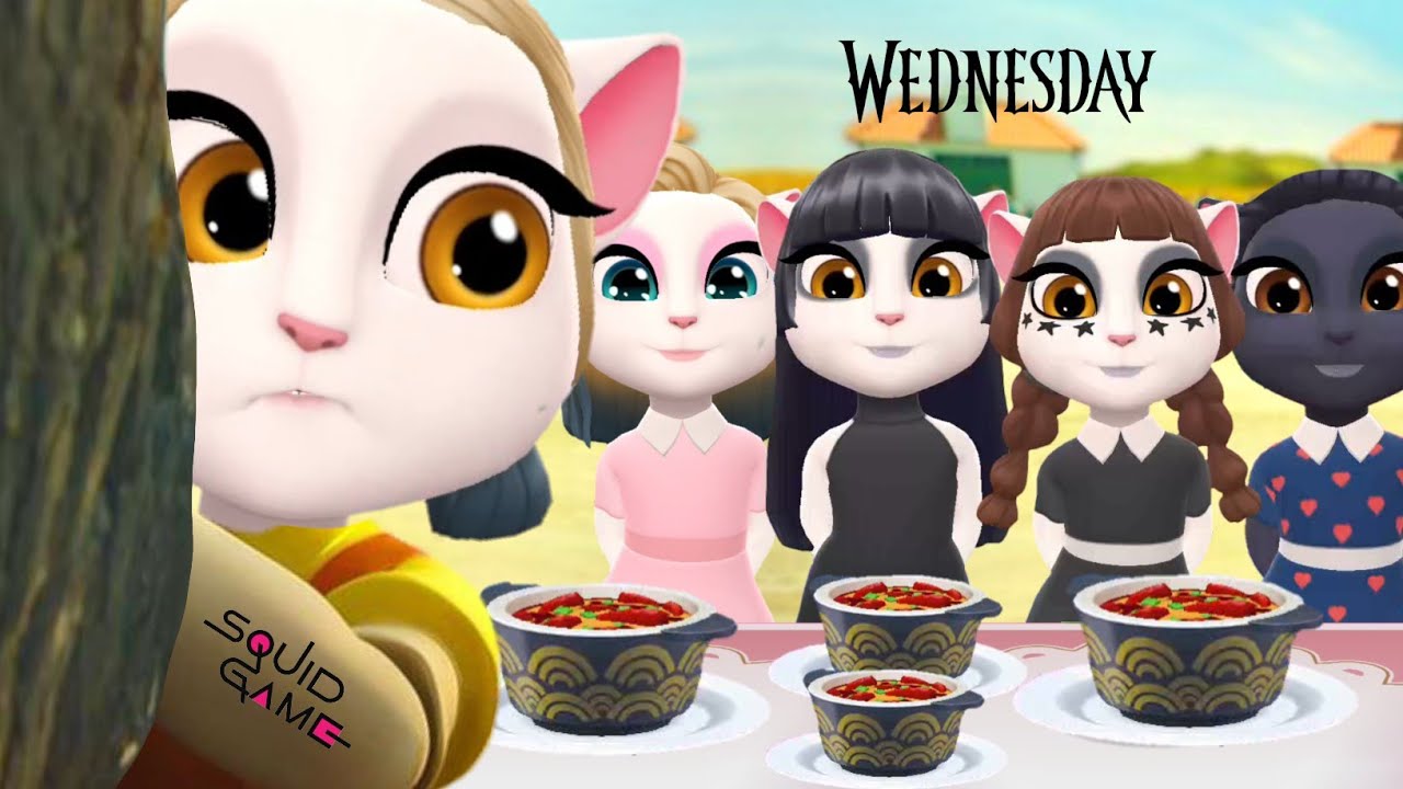 My Talking Angela 2 😍 Squid Game But Wednesday Eating Soup Challenge 🍲 ...