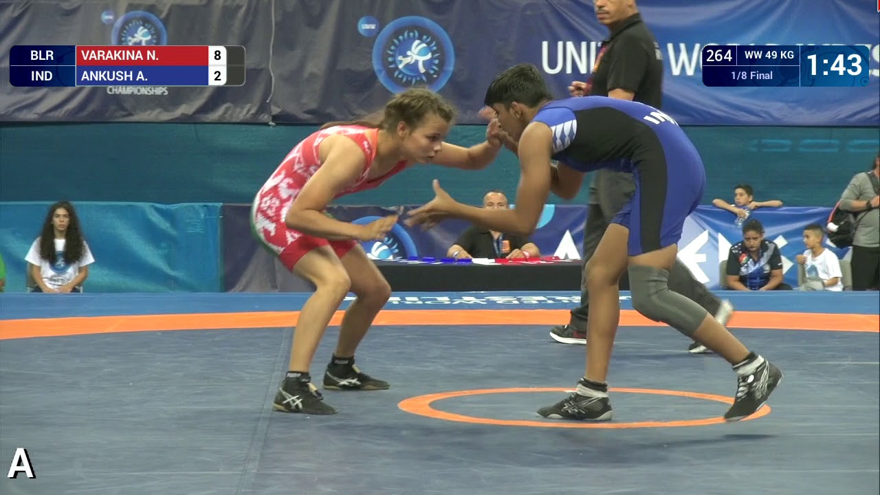1/8 WW - 49 kg: N. VARAKINA (BLR) df. A. ANKUSH (IND) by VPO1, 8-6 ...