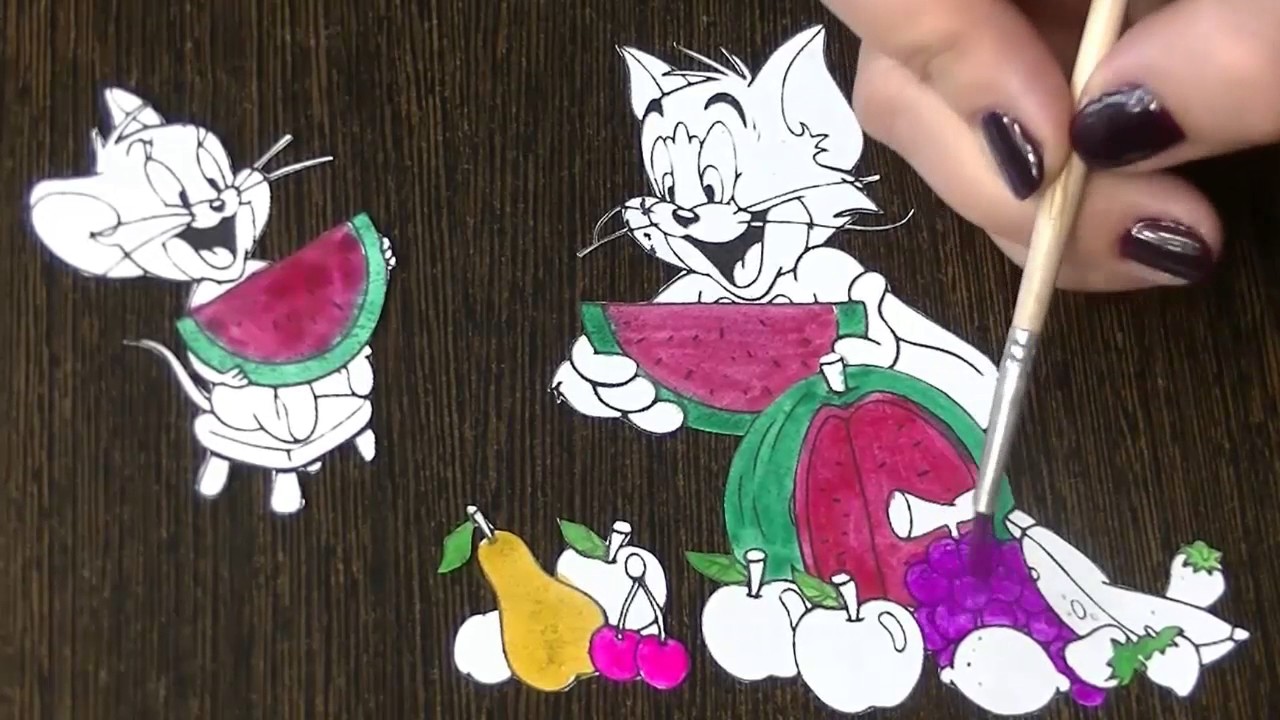 Coloring for kids- Tom and Jerry and lots of fruit - YouTube