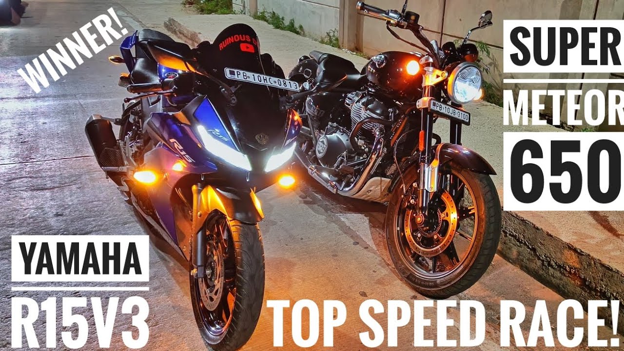 Royal Enfield Super Meteor 650 vs Yamaha R15 v3 Top speed test | Drag ...