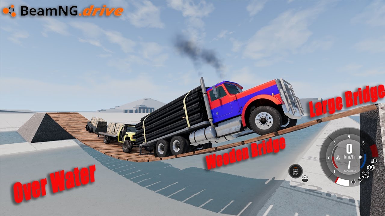 BeamNG.drive | Bridge over Water load test with overload trucks. - YouTube