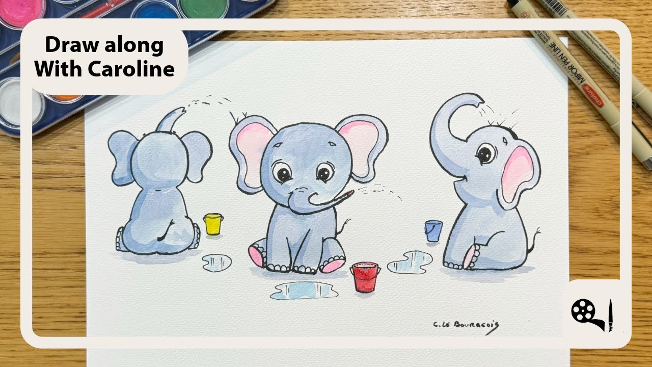 Draw cartoons along with me: how draw an elephant step by step - YouTube