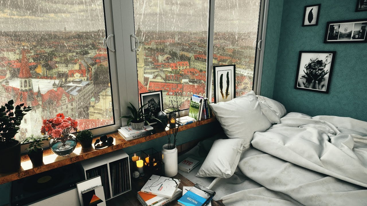 Rain on window City View 3 Hours Relaxation and Sleep/Cozy bedroom ...