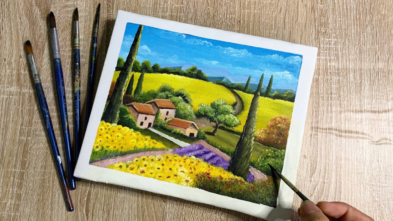 Painting #017 / Acrylic / DIY / Flower field / Easy art / Simple ...