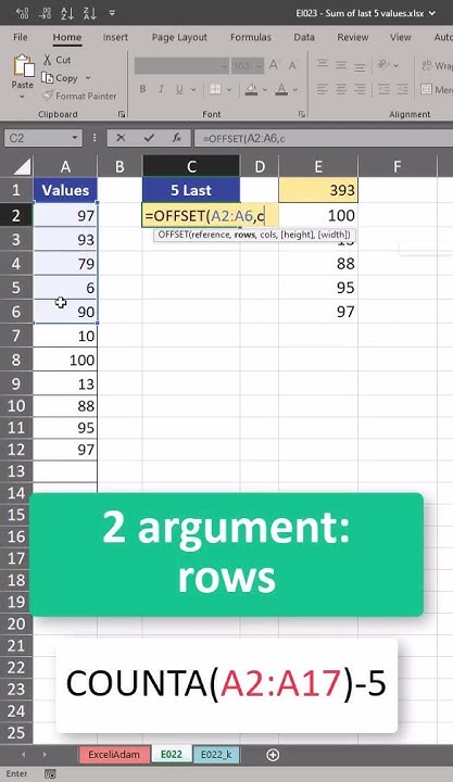 Sum of last 5 values | Excel insta styl 23 - YouTube