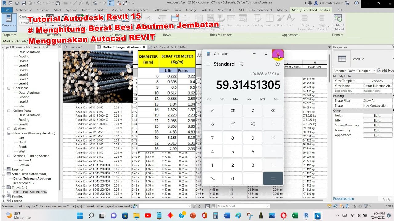 Tutorial Autodesk Revit 15# Menghitung Berat Besi Abutmen Jembatan ...