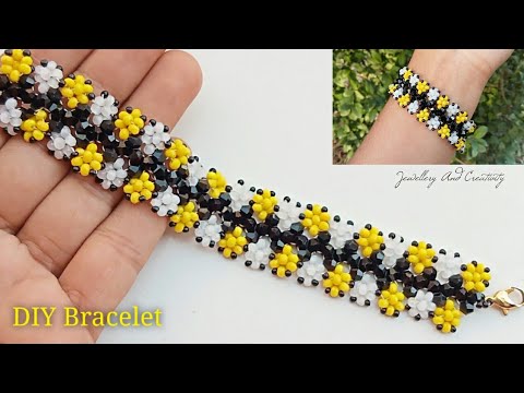 (DIY) Daisy Bracelet || How To Make Beaded Bracelet || New Beaded ...