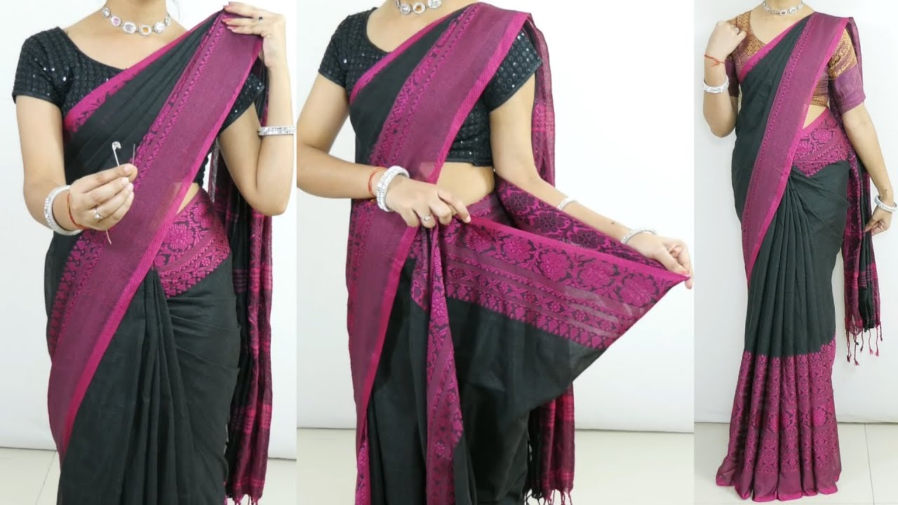 Easiest Way to Wear a Saree for Beginners | Cotton Silk Saree Draping ...