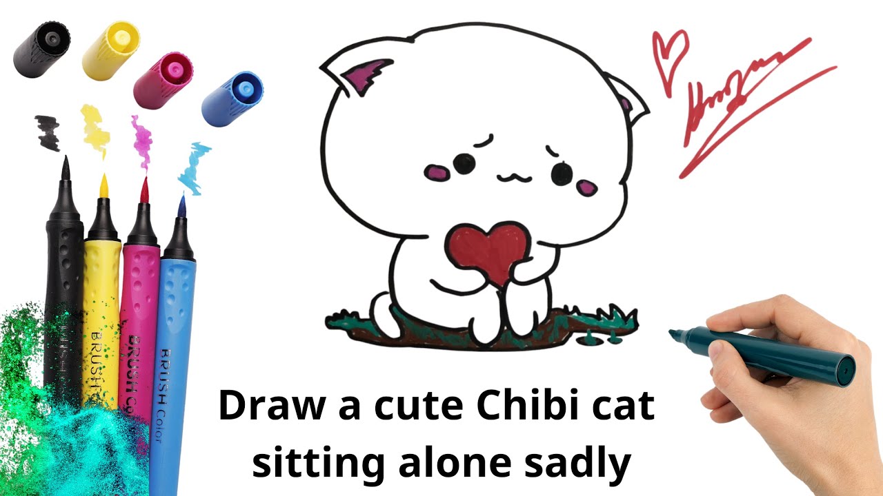 Draw a cute Chibi cat sitting alone sadly | Draw Chibi #drawing #chibi ...