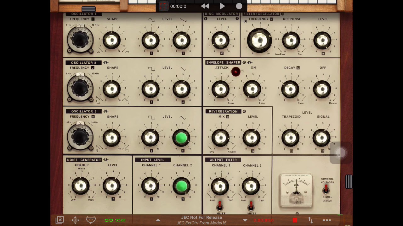 Inter-app CV Control... iVCS3 Filter Controlled by Model15 CV via AUDIO ...