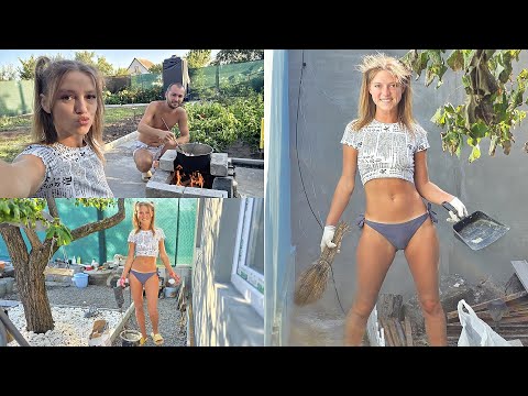 Таня доделала армировочной сеткой фундамент. Тушеная картошка