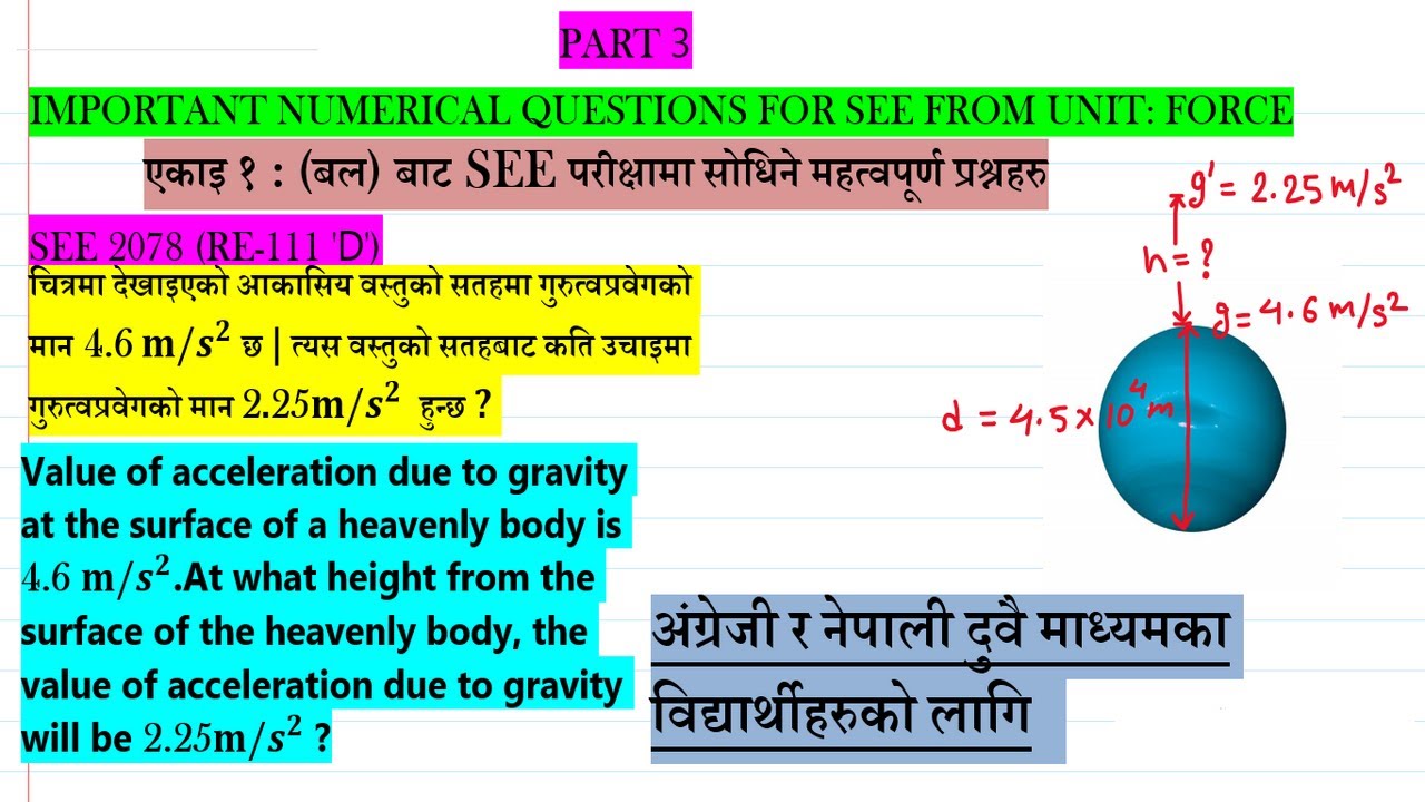 CLASS 10 | UNIT: FORCE | IMPORTANT NUMERICALS FOR SEE | PART3 ...